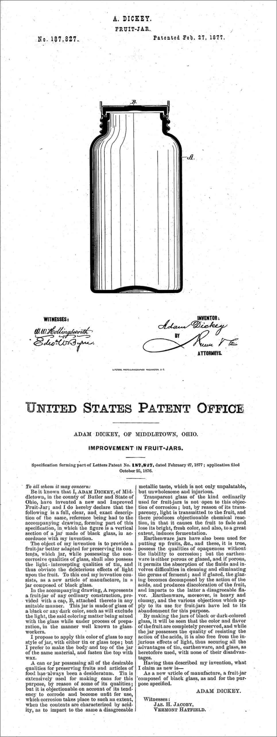 Mason’s Patent Nov. 30th 1858 - Black Glass - FOHBC Virtual Museum of ...